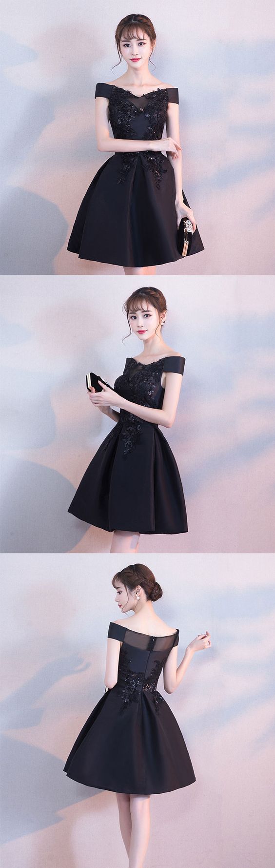 Cute Black A Line Off Shoulder Short Prom Dress, Homecoming Dress From ...