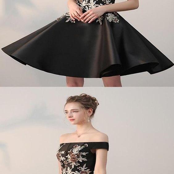 Elegant A-line Off Shoulder Satin Short Homecoming Dresses With ...