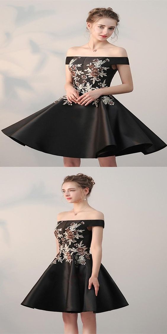 Elegant A-line Off Shoulder Satin Short Homecoming Dresses With ...