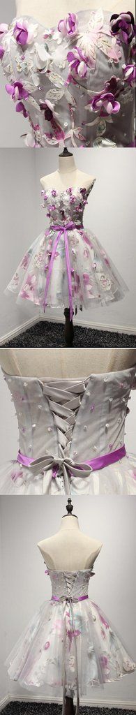 Hand Made Flower Lace Through Homecoming Prom Dresses on Luulla